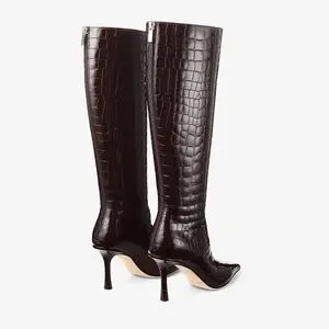 JIMMY CHOO Agathe 85 Croc-embossed Leather Knee High Boots - Sambuco