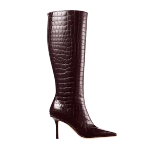 JIMMY CHOO Agathe 85 Croc-embossed Leather Knee High Boots - Sambuco