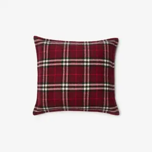 Burberry Check Cashmere Cushion - Oxblood Red