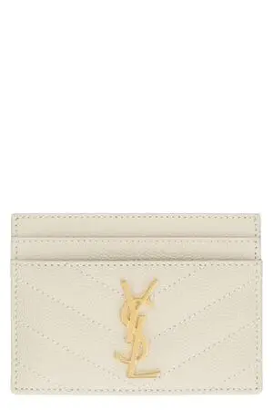 Saint Laurent Leather Card Holder With Logo - Beige