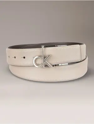 Calvin Klein Monogram Logo Plaque Reversible Belt - Taupe/brown