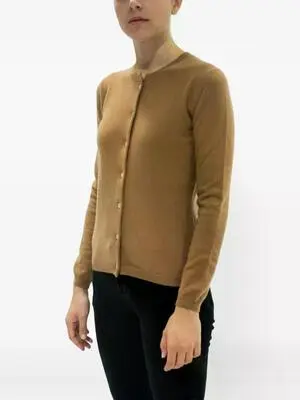 LA ROSE Button Cashmere Cardigan - Brown