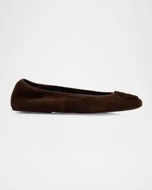 Tory Burch Reva Travel Suede Ballet Flats Dark Cocoa