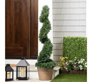 NORTHLIGHT Real Touch Cedar Spiral Topiary Tree In Pot 4