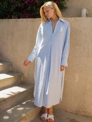 ONA Tropez Oversized Shirt Dress - Sky Blue