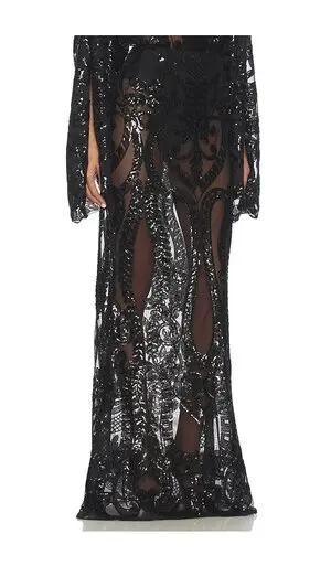 Norma Kamali Obie Long Sequin Skirt - Black