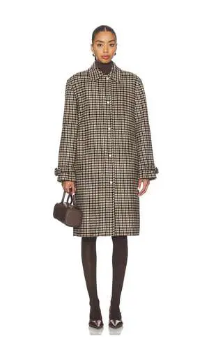 Vince Plaid Car Coat With Faux Leather Trim - Multi Check