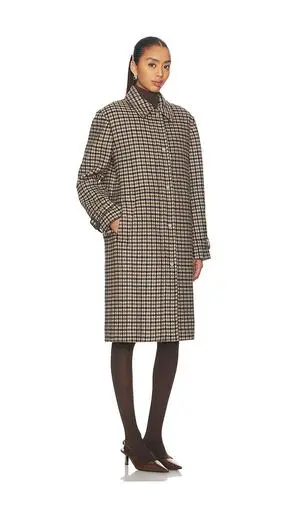 Vince Plaid Car Coat With Faux Leather Trim - Multi Check