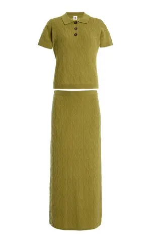THE GARMENT Como Cable-knit Wool-cashmere Polo Set - Green