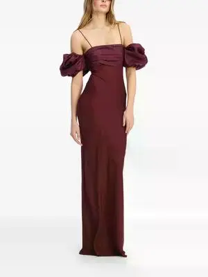 ROTATE BY BIRGER CHRISTENSEN Burgundy Chiffon Puff Sleeve Gown