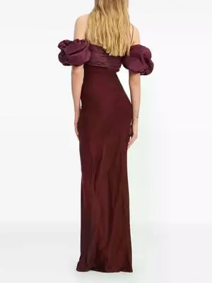 ROTATE BY BIRGER CHRISTENSEN Burgundy Chiffon Puff Sleeve Gown