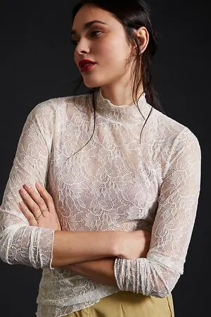 Anthropologie Lace Layering Turtleneck - Ivory