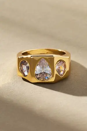 Anthropologie Crystal Stack Ring - Gold