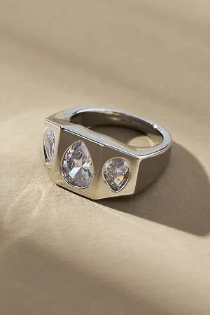 Anthropologie Crystal Stack Ring - Silver