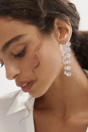 Anthropologie Parallel Crystal Drop Earrings - Clear