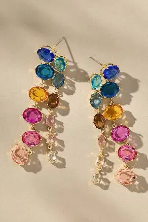 Anthropologie Parallel Crystal Drop Earrings Multi