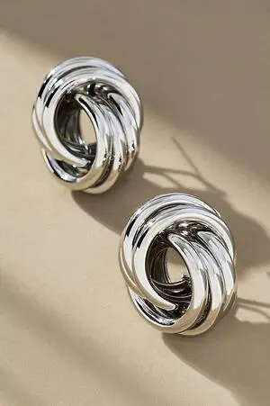 Anthropologie Double Knot Stud Earrings Silver