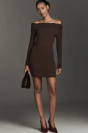 REFORMATION Elio Off-shoulder Knit Mini Dress - Mole