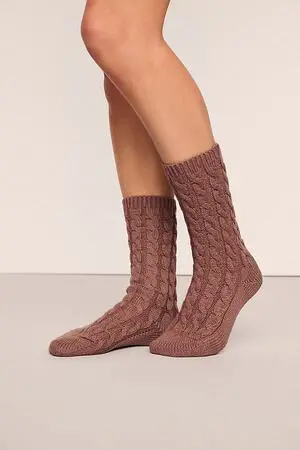 Eberjey Cable-knit Crew Socks - Taupe