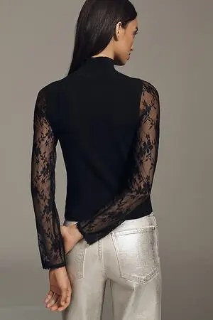 PILCRO Long-sleeve Keyhole Lace Top