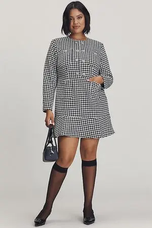 ELOQUII Long-sleeve Rhinestone Button Mini Dress