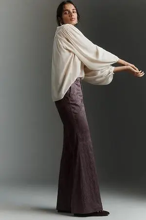 Anthropologie Brocade Flare Pants - Deepened Plum