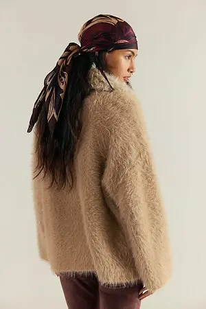 Free People Faux Fur Brushed Sweater - Cafe Au Lait Combo