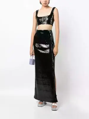 Galvan Sequin Embellished Crop Top - Black
