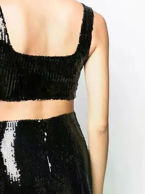 Galvan Sequin Embellished Crop Top - Black