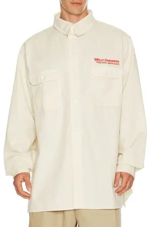 WILLY CHAVARRIA Long Sleeve Corcoran Work Shirt In White - Tofu