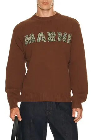Marni Round Neck Sweater With Embroidered Graphic - Maroon