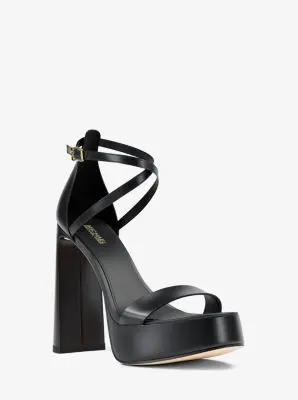 Michael Kors Cami Leather Platform Sandal - Black
