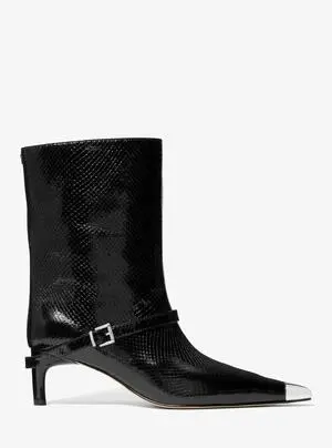Michael Kors Kasia Snake Embossed Leather Mid Calf Buckle Boots