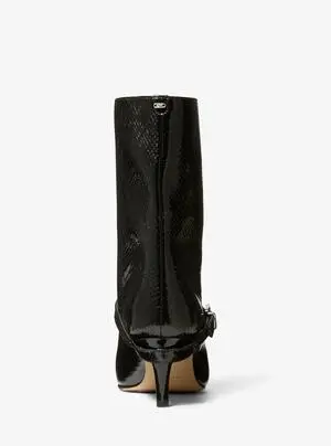 Michael Kors Kasia Snake Embossed Leather Mid Calf Buckle Boots