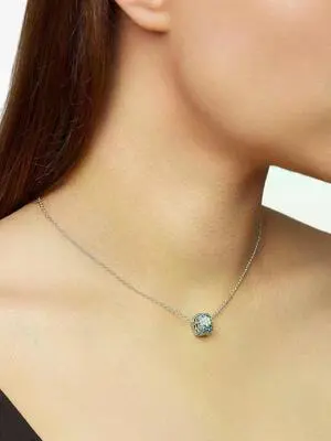 FULLORD 18k White Gold Diamond And Sapphire Ghost Pendant Necklace - Silver
