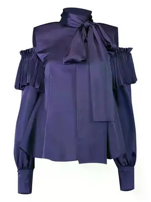 ADEAM Ashlee Pleated Cold-shoulder Blouse