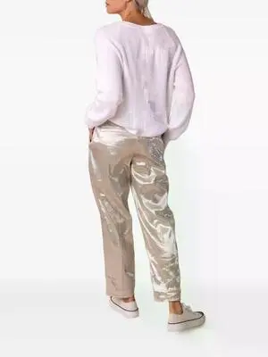 Brunello Cucinelli Metallic Pleated Straight Leg Pants