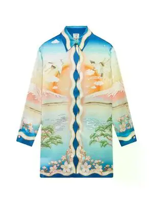 Casablanca Crane-print Midi Dress - Blue