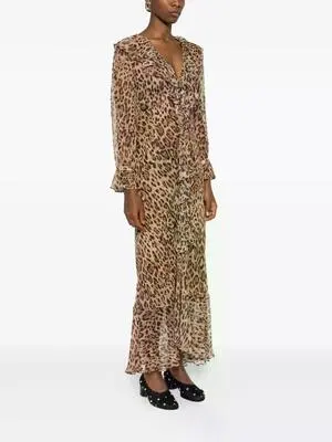 Rixo Grayce Ruffled Leopard Print Midi Dress - Brown
