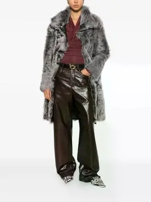 YVES SALOMON Belted Shearling Coat - Grey