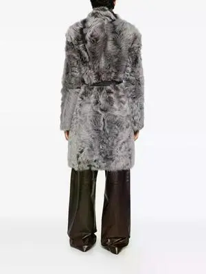 YVES SALOMON Belted Shearling Coat - Grey