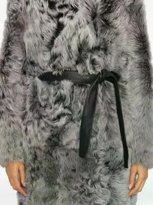 YVES SALOMON Belted Shearling Coat - Grey