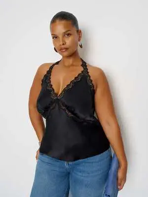 REFORMATION Monica Silk Top Es - Black
