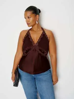 REFORMATION Monica Silk Top Es - Brown
