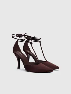 REFORMATION Stassie T-Strap Pumps Cafe Satin