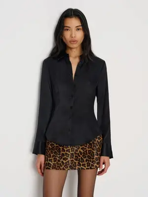 REFORMATION Raya Fitted Silk Shirt - Black