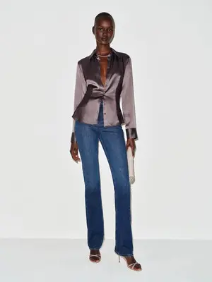 REFORMATION Reformation Raya Fitted Silk Shirt Grey