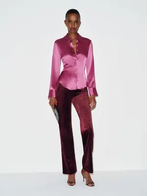 REFORMATION Raya Fitted Silk Shirt - Pink