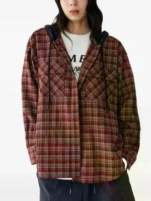 STUDIO TOMBOY Check-pattern Hooded Shirt - Red