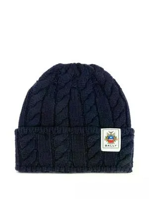 Bally Cable-knit Beanie With Logo Patch - Blue